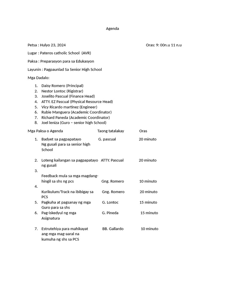 Agenda | PDF