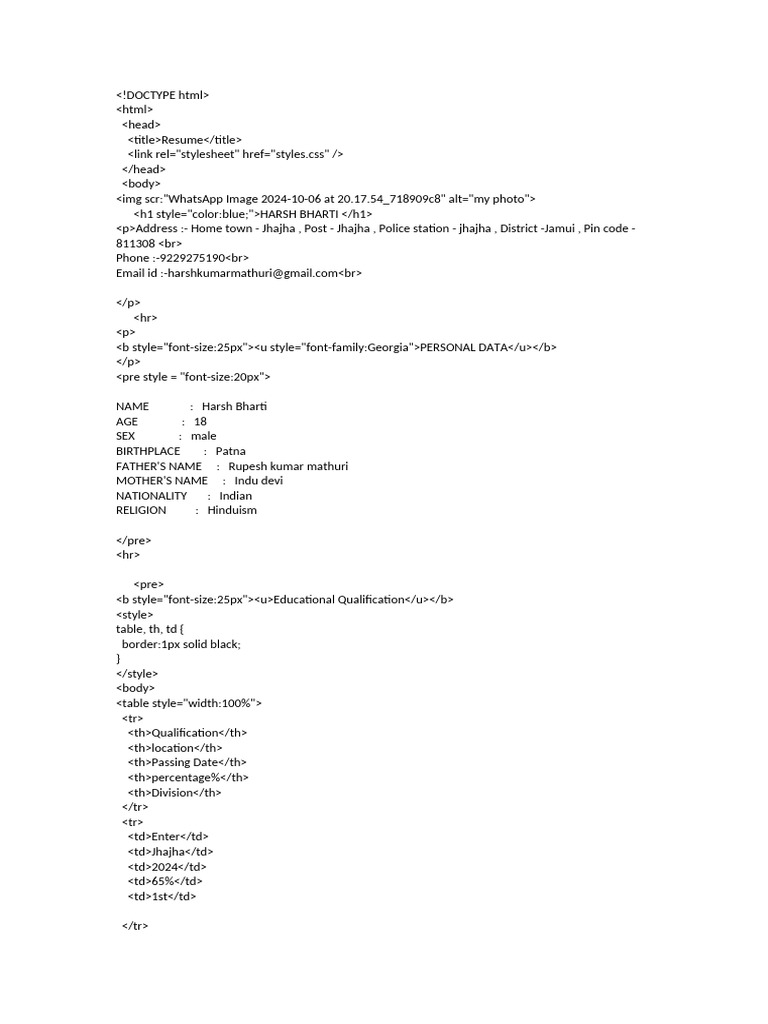 Harsh Resume | PDF | Computers