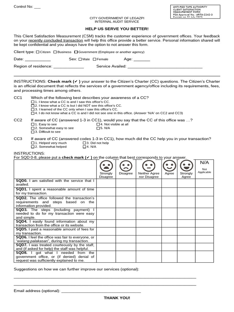 ARTA Client Satisfaction Survey Form | PDF | Business