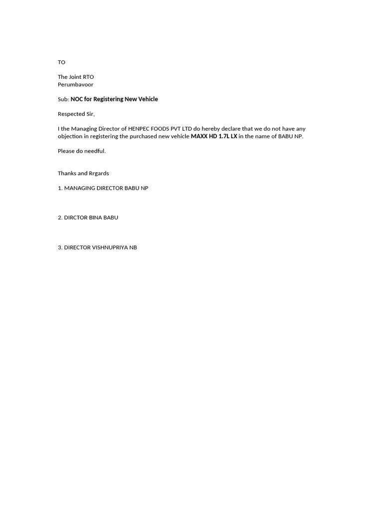 NOC Sample | PDF | Finance & Money Management | Home & Garden