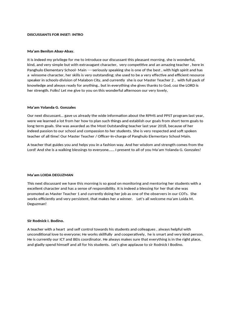 Discussant For Inset | PDF | Wellness