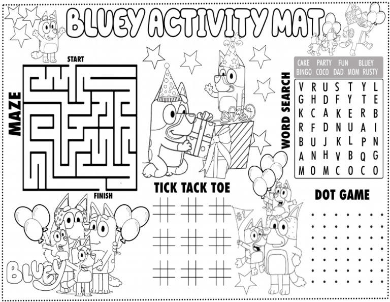Bluey Activity Placemat Sheets Us Letter Size | PDF