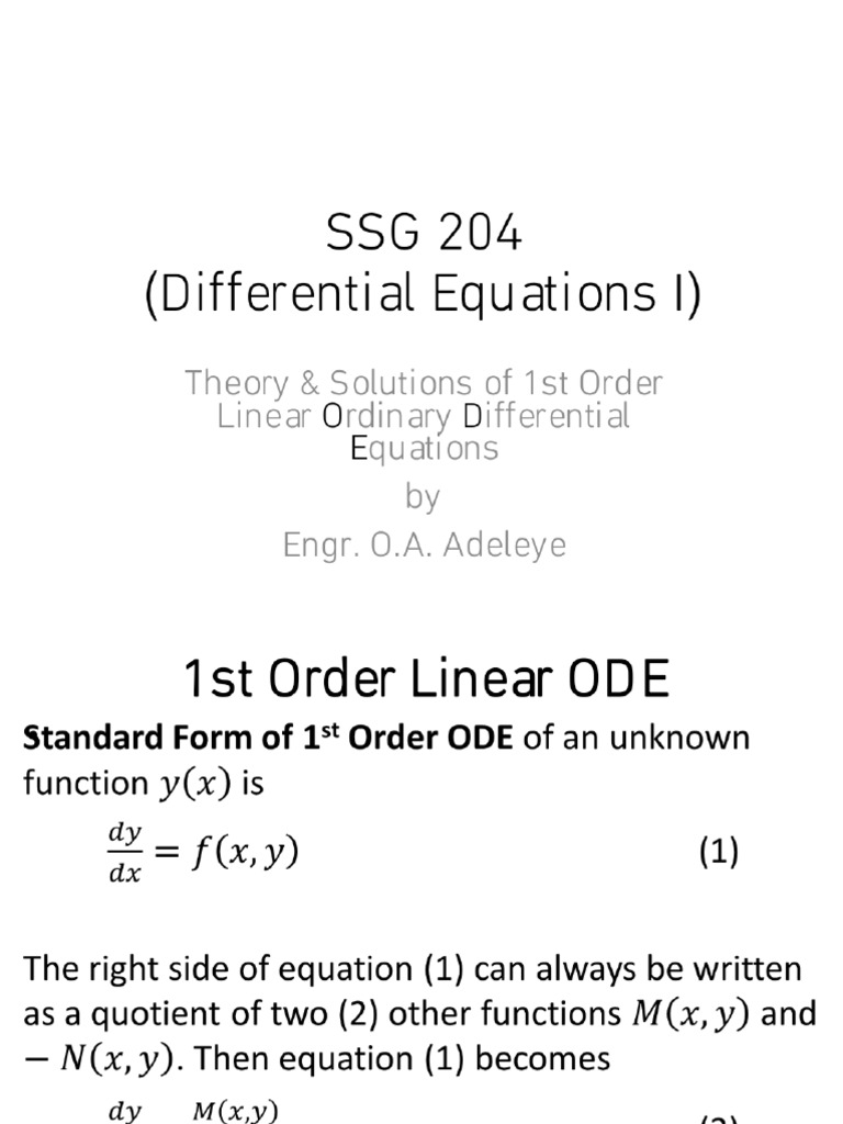 Notes 2 Theory - Solutions of 1st Order Linear ODE GEG 219 - Phoenix | PDF