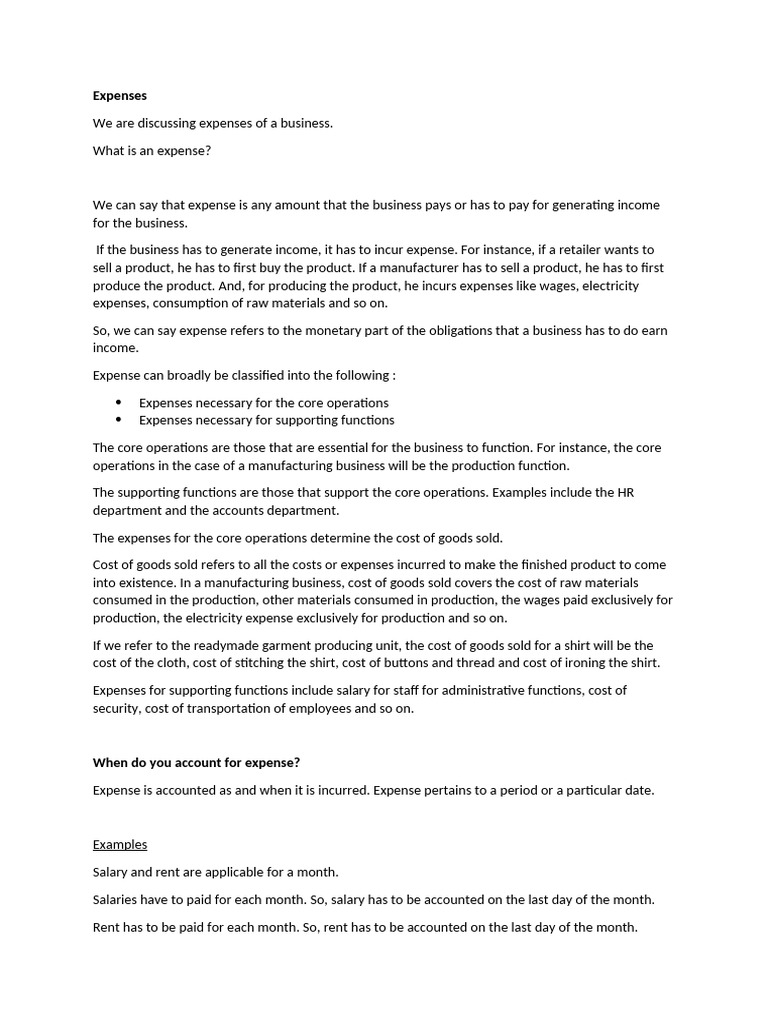 Pre-Reading Notes On Expenses | PDF | Expense | Salary