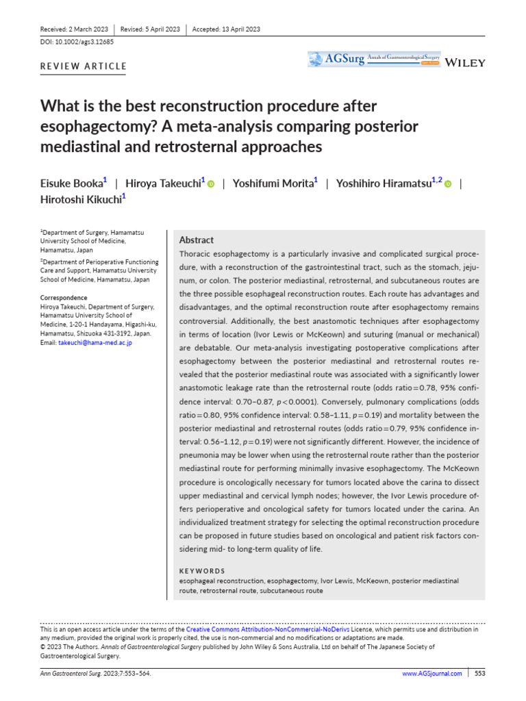 What Is The Best Reconstruction Procedure After Es | PDF | Surgery ...