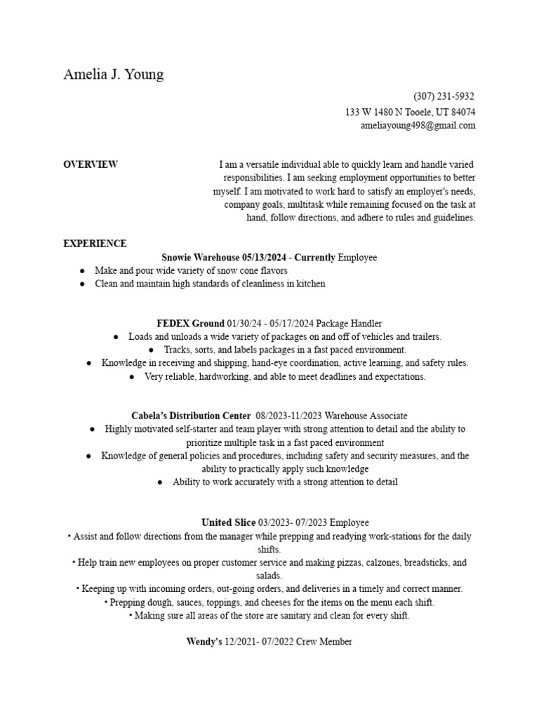Amelia Young Current Resume | PDF