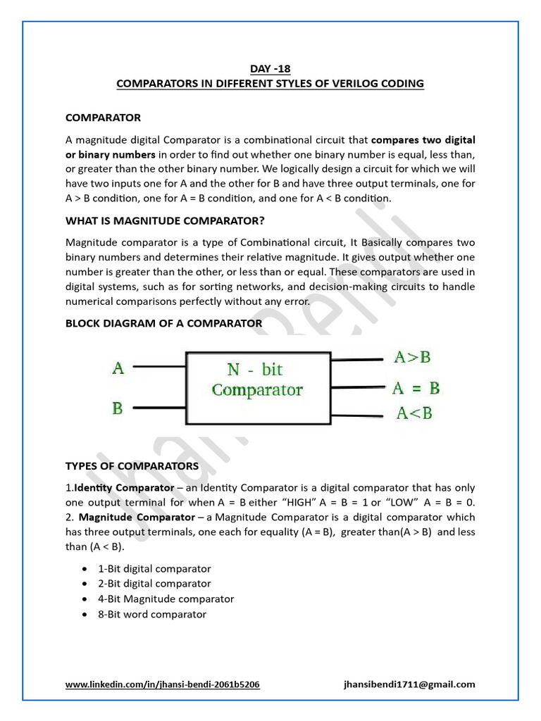 Comparators in Different Styles of Verilog Coding - 241007 - 081006 | PDF | Computer Engineering ...