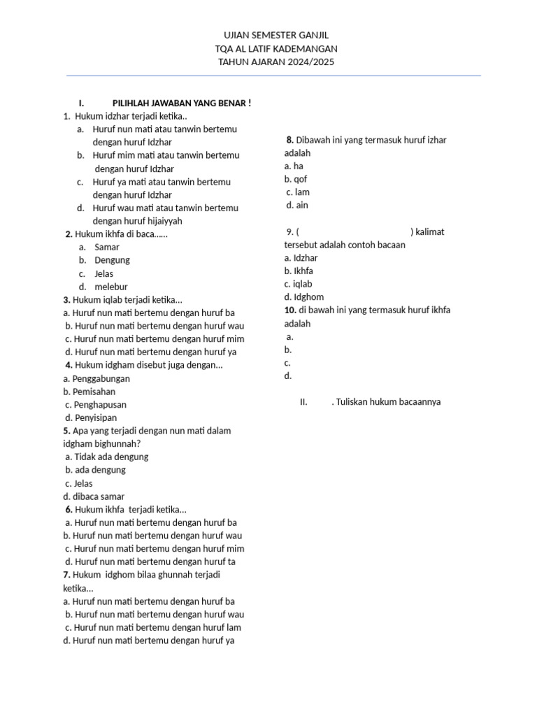 Soal Tajwid TQA | PDF | Agama & Spiritualitas