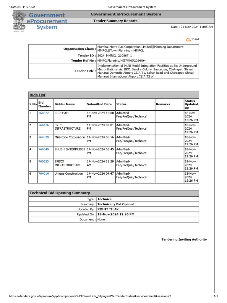 Mumbai Metro Tender Status | PDF | Transport Infrastructure | Supply ...