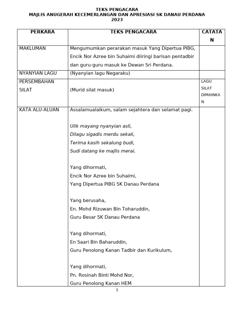 Teks Pengacara Majlis Apresiasi 2023-1 | PDF