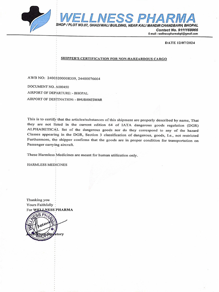 Shipper's Certification | PDF