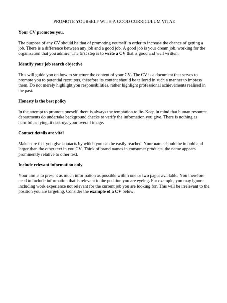 Promote Yourself With A Good Curriculum Vitae | PDF | Human Communication