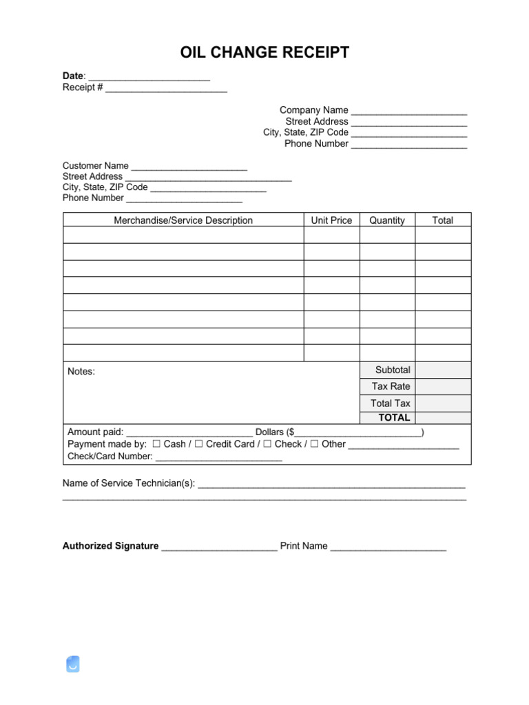 Oil Change Receipt Template | PDF | Business