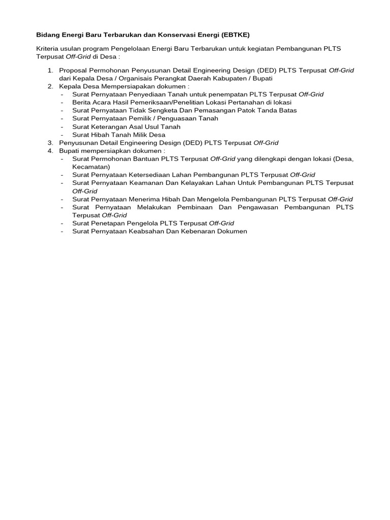 Format Usulan PLTS Terpusat 2024 | PDF