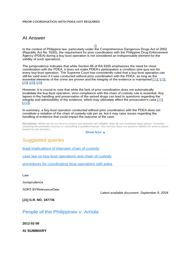 Prior Coordination With Pdea Not Required | PDF | Acquittal | Arrest