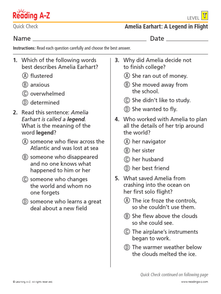 Amelia Earhart Quick Check Quiz | PDF