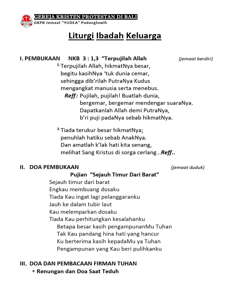 Ibadah Keluarga GKPB Yudea Bali | PDF