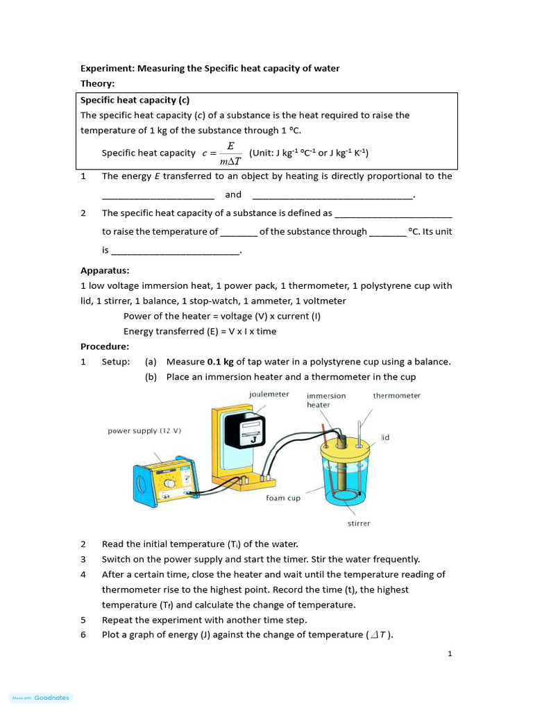 Specific Heat Capacity of Water Experiment | PDF | Heat | Temperature