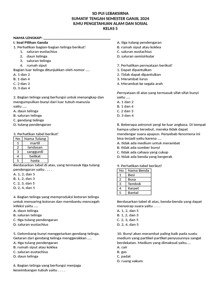STS Ipas SMT Ganjil Kelas 5 2024 | PDF