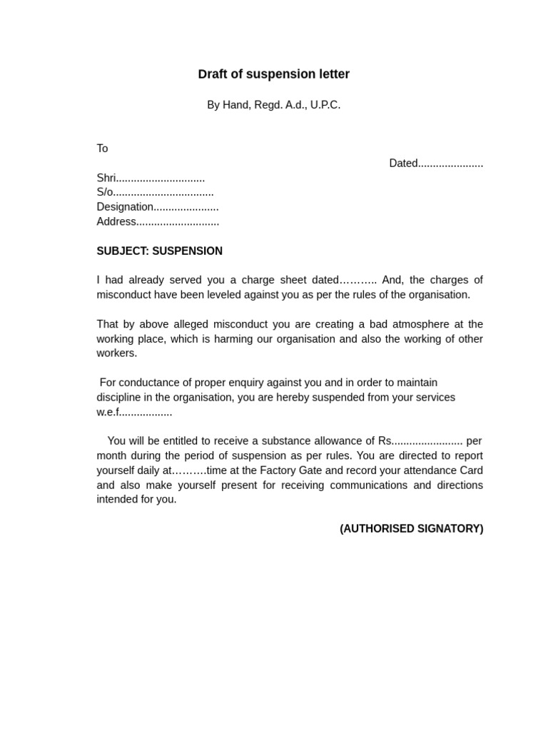 Draft of Suspension Letter | PDF