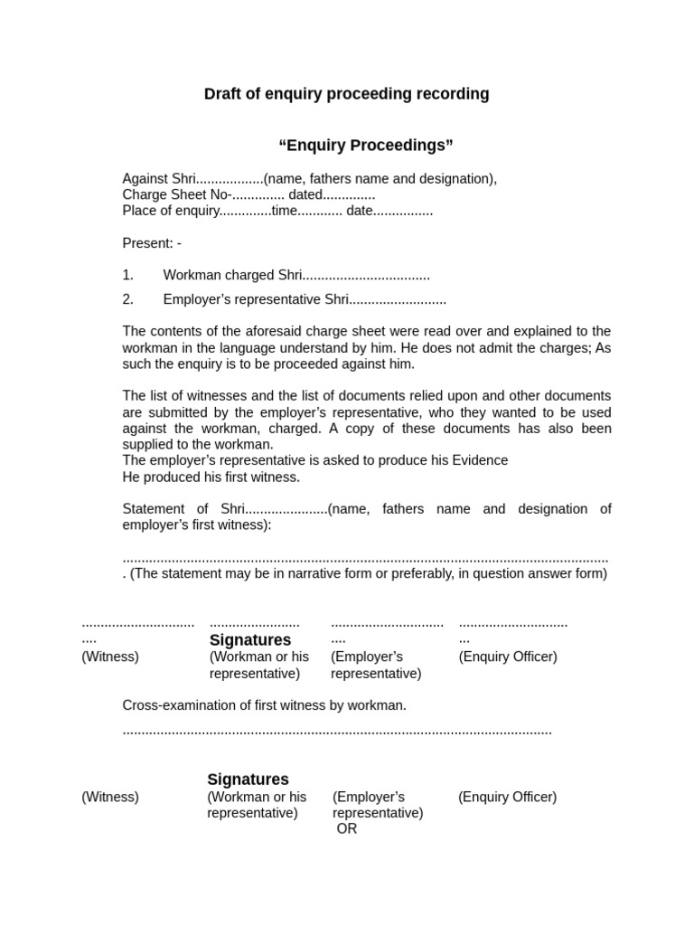 Draft of enquiry | PDF | Witness | Legal Procedure