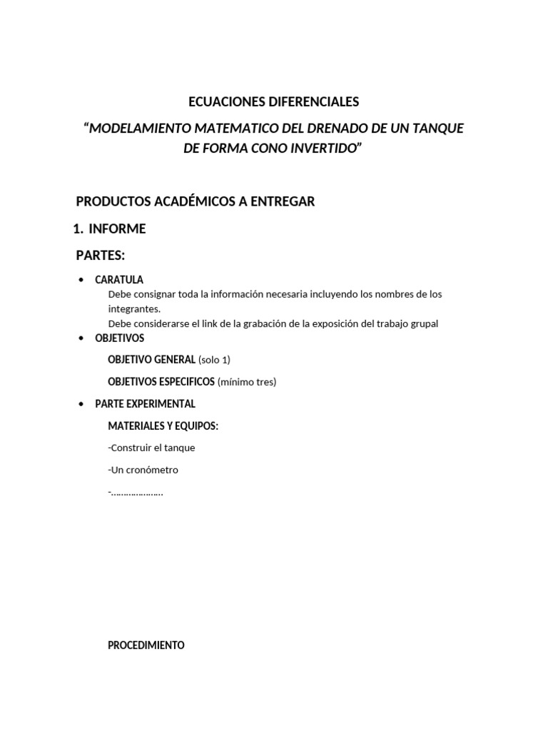 Modelado del Drenado en Tanque Cono Invertido | PDF | Matemáticas Aplicadas
