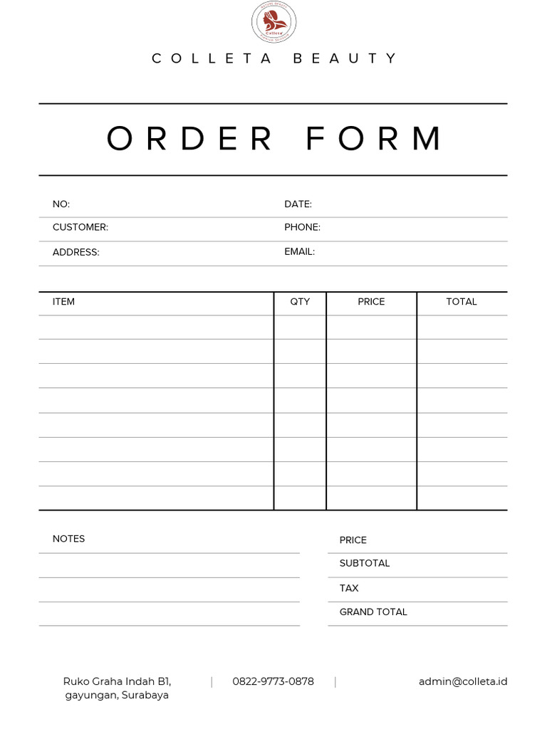Black and White Simple Purchase Order Form A4 | PDF