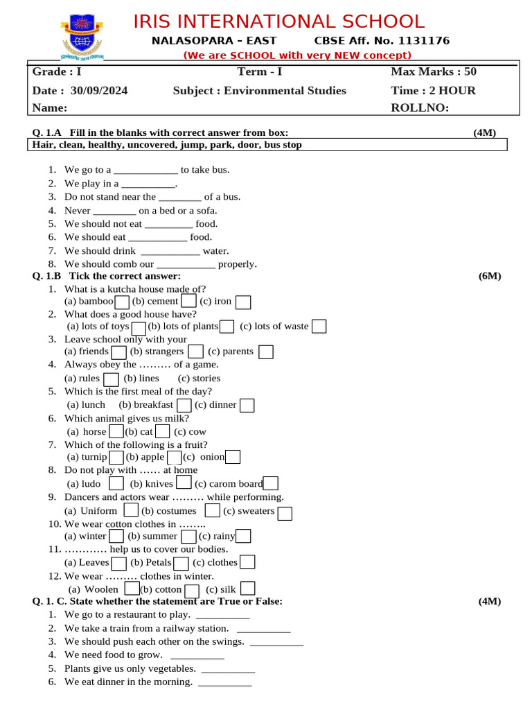EVS CLASS 1 TERM 1 (1) | PDF | Cuisine | Foods