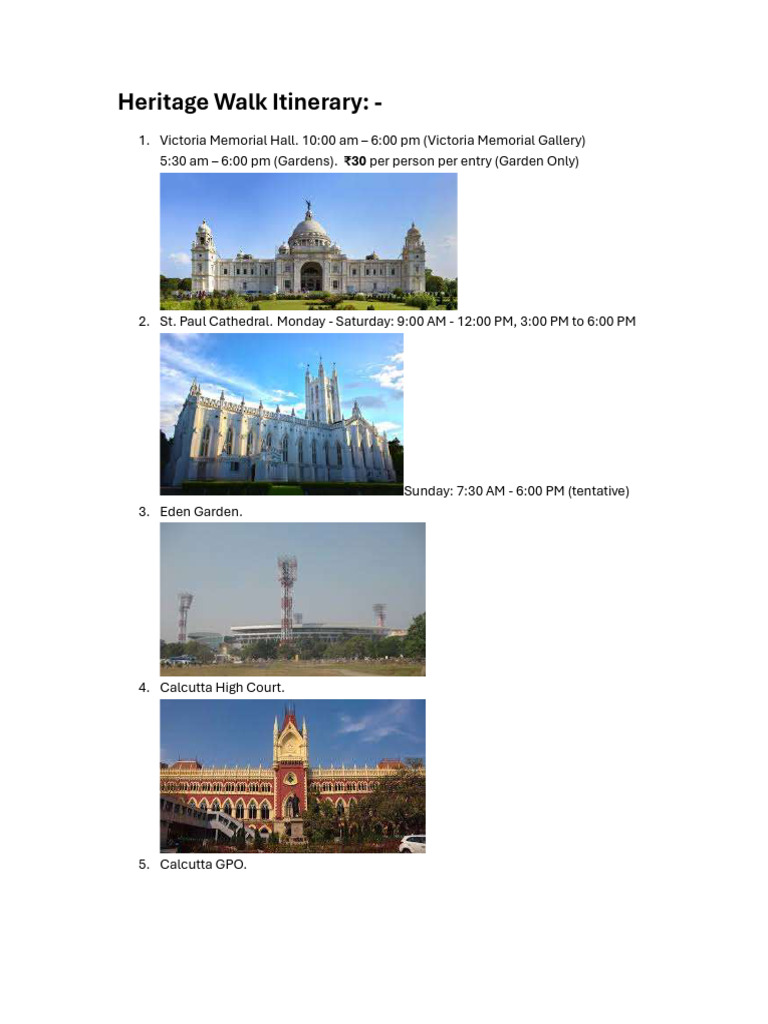 Heritage Walk Itinerary | PDF