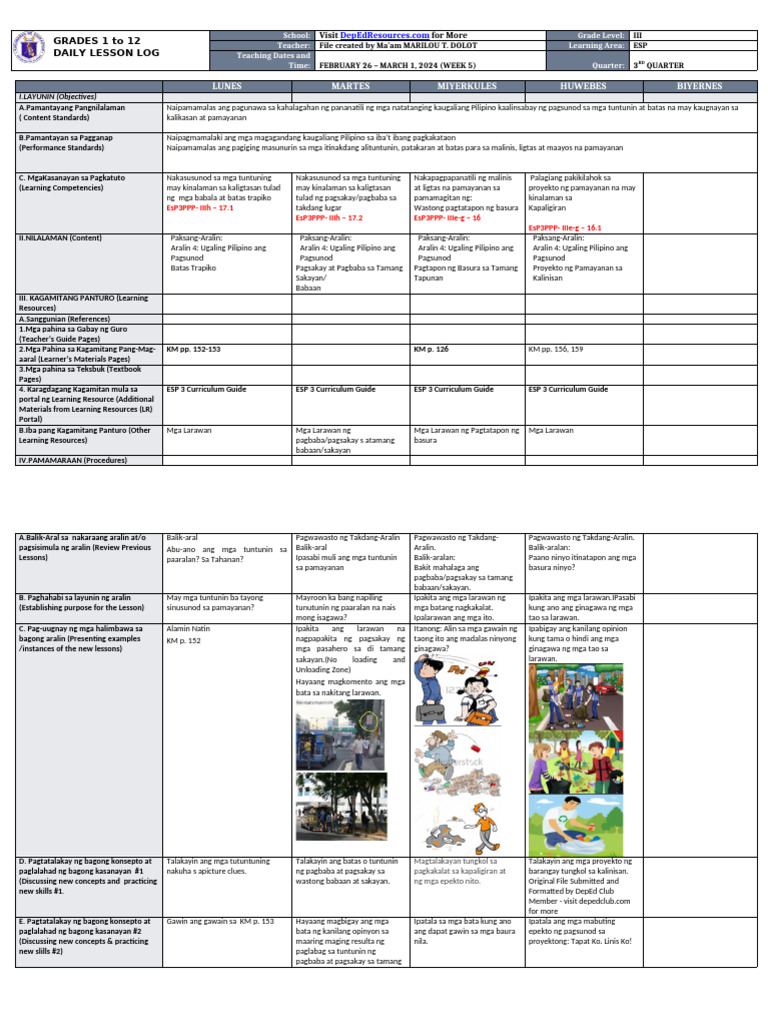 DLL - Esp 3 - Q3 - W5 | PDF