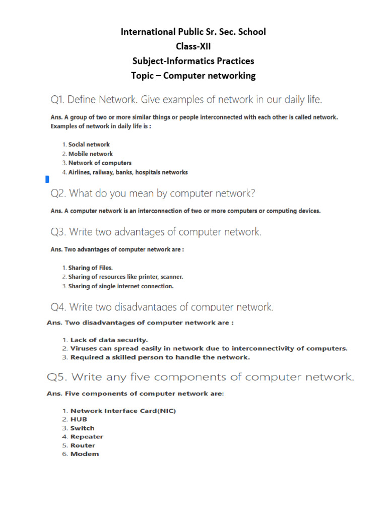 NCERT Solutions For Class 12 Networking | PDF | Art | Computers