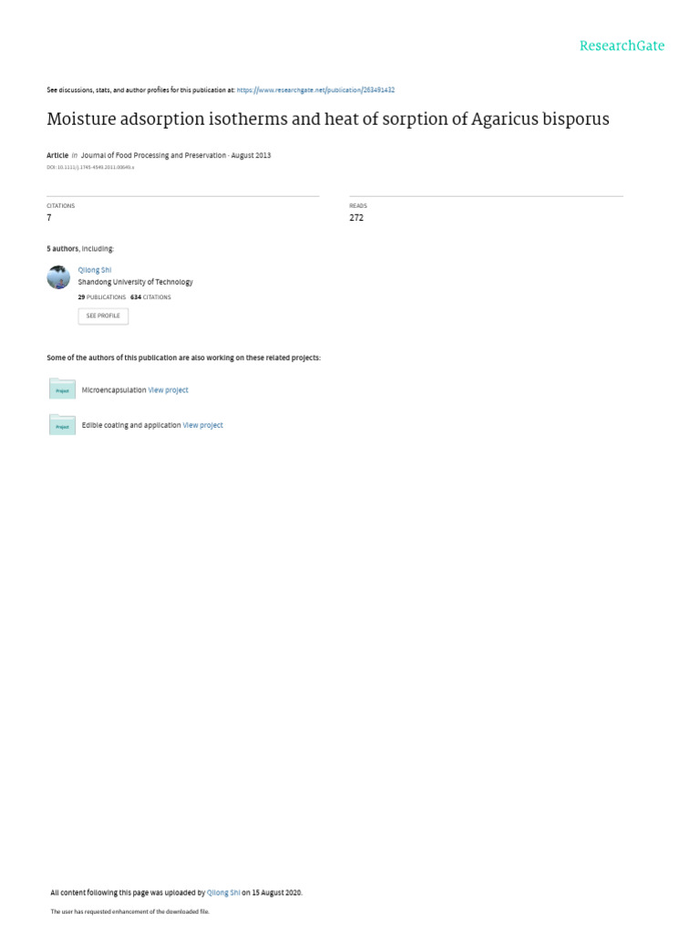 Aw Determination Method by Moisture Adsorption Isotherm | PDF | Adsorption | Chemistry