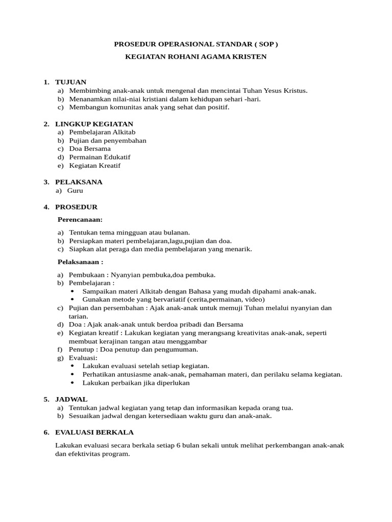 SOP Kegiatan Rohani Kristen | PDF | Karier & Perkembangan