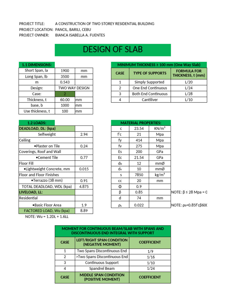 Two-Storey Residential Building Slab Design | PDF | Architectural ...