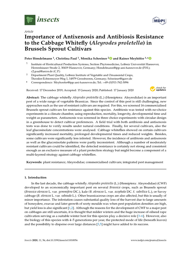 Antixenosis and Antibiosis in Brussels Sprouts | PDF | Pest (Organism ...