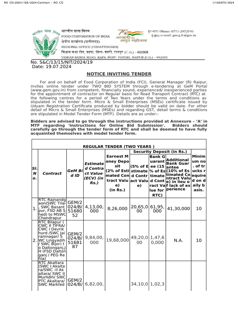 S&C/13/15/NIT/2024/19 Dated: 19.07.2024 | PDF | Private Law