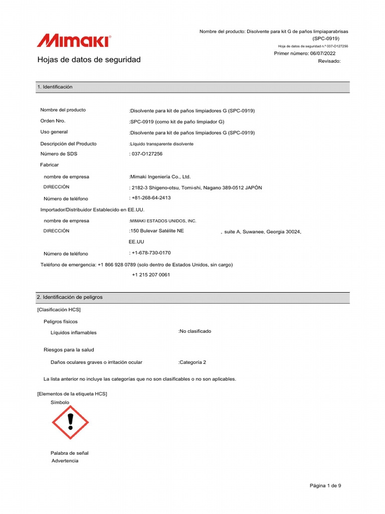 037-O127256 - Solvent For Cloth Wiper G Kit (SPC-0919) - US - Ver.1.0 ...