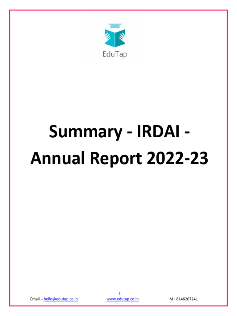 IRDAI Annual Report 2022-23 Summary | PDF | Insurance | Surety