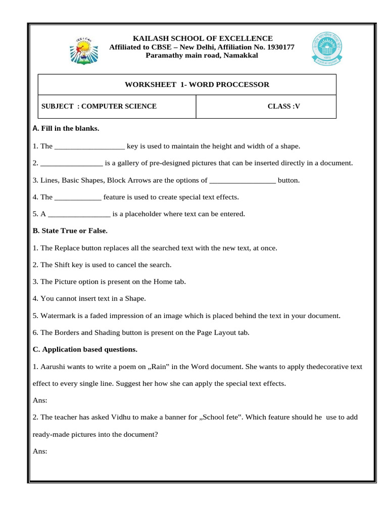 Class 5 Ws 1 | PDF | Art | Computers