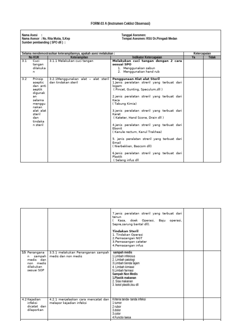 FORM-03 A (Cheklist Observasi) | PDF