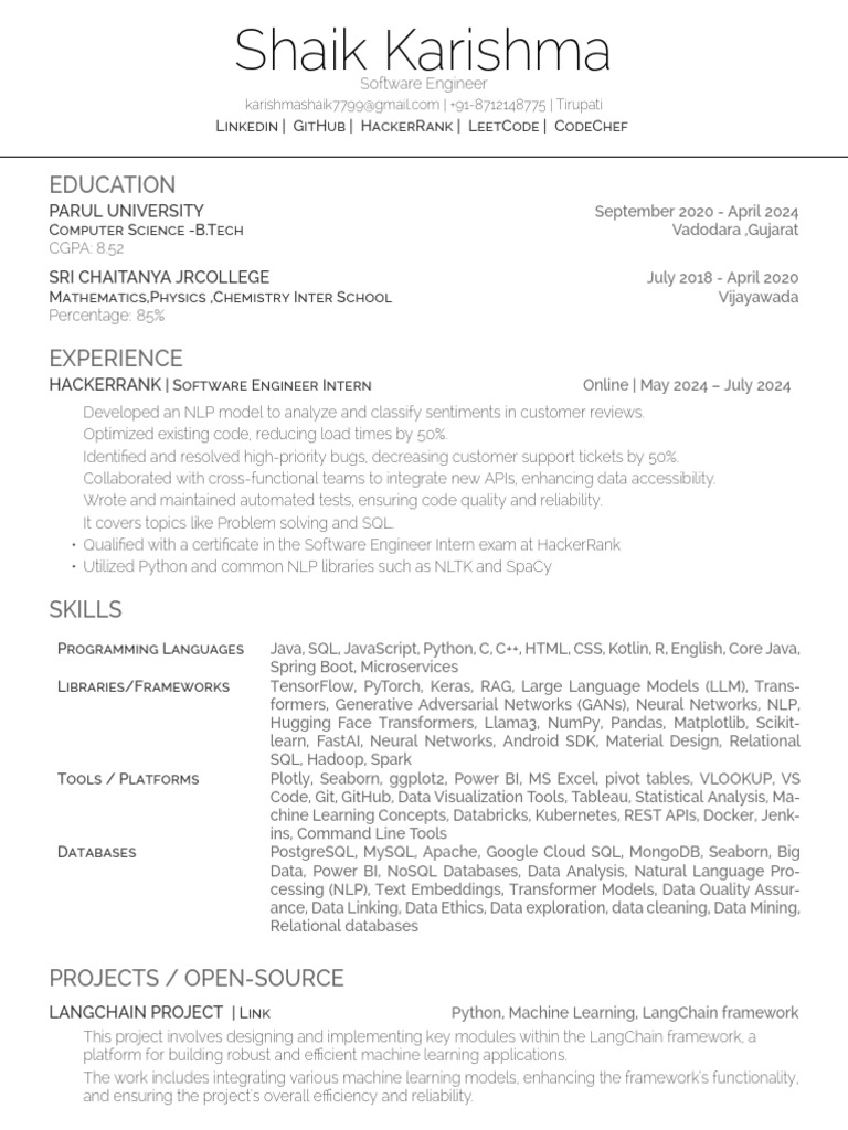 Shaik's Resume-Hackerresume | PDF | Databases | Machine Learning