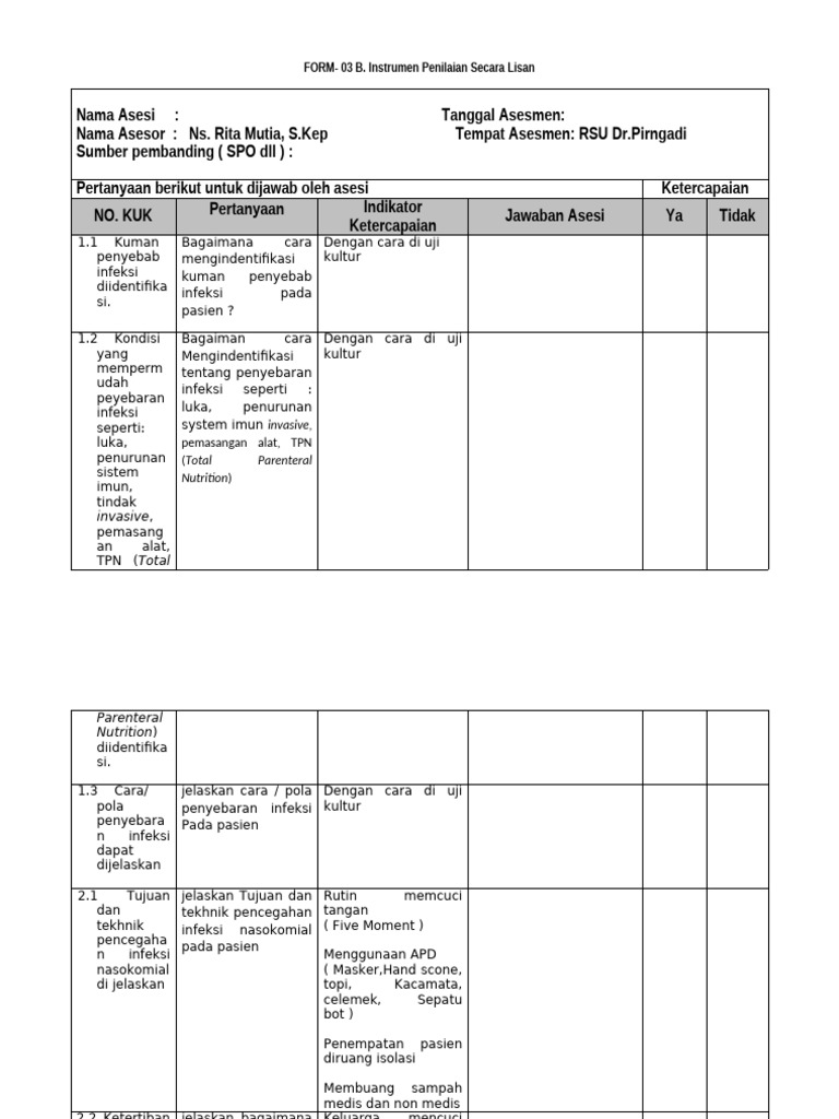 FORM-03 B (Instrumen Penilaian Lisan) | PDF | Kesehatan Holistik
