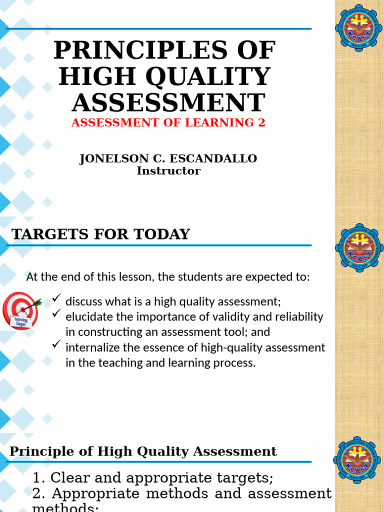01 Principles of High Quality Assessment | PDF | Validity (Statistics ...