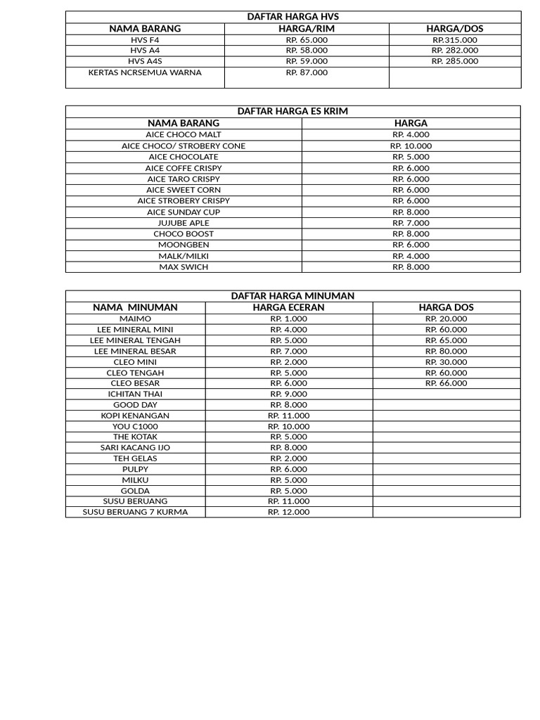 Daftar Harga HVS | PDF