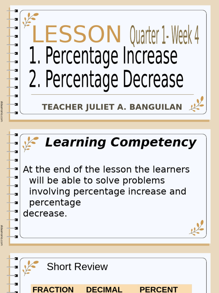 Lesson: Teacher Juliet A. Banguilan | PDF | Percentage | Mathematics
