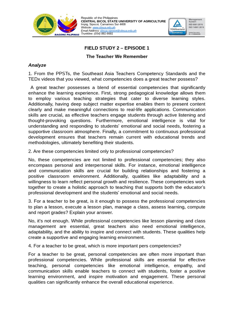 Essential Teacher Competencies Analysis | PDF | Teachers | Reading ...