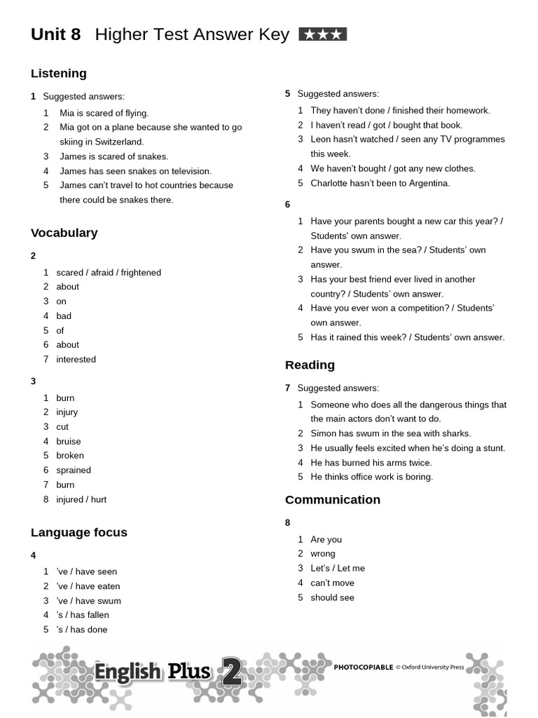 Unit 8 Higher Test Answer Key | PDF