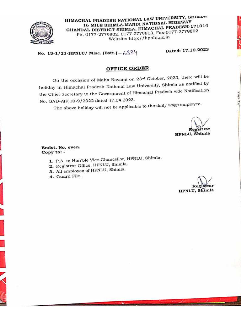 Office Order 17.10.2023 | PDF