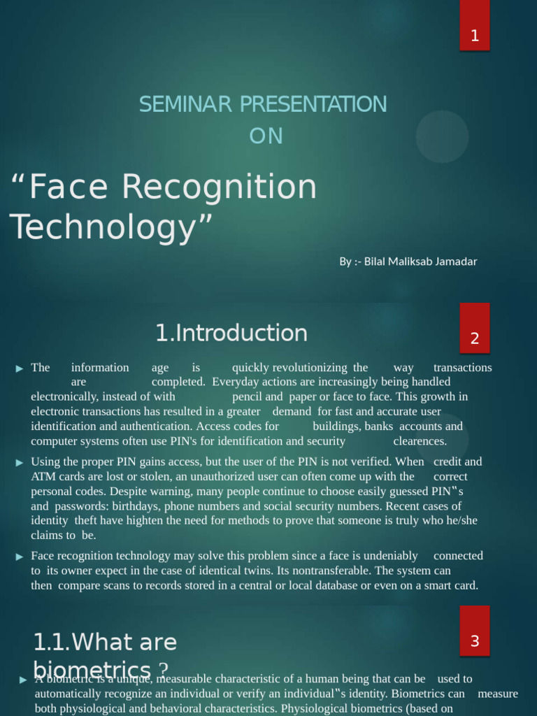 Face Recognition Technology SEMINAR PRE | PDF | Personal Identification ...