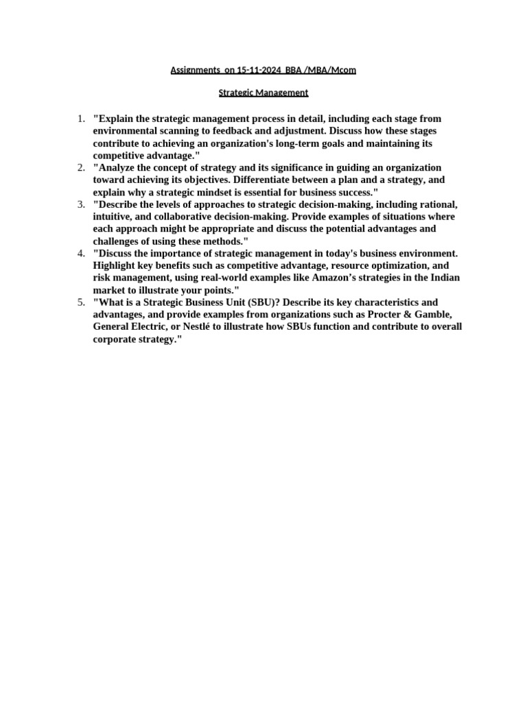 Assignments On Strategic MGT | PDF